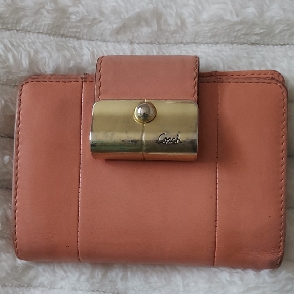 Coach | Bags | Coach Pink Leather Wallet With Gold Clasp | Poshmark